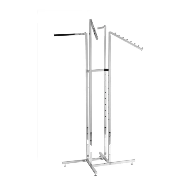 Retail Clothing Rack – 4-Way – Straight & Sloping Arms – Chrome - Apex ...